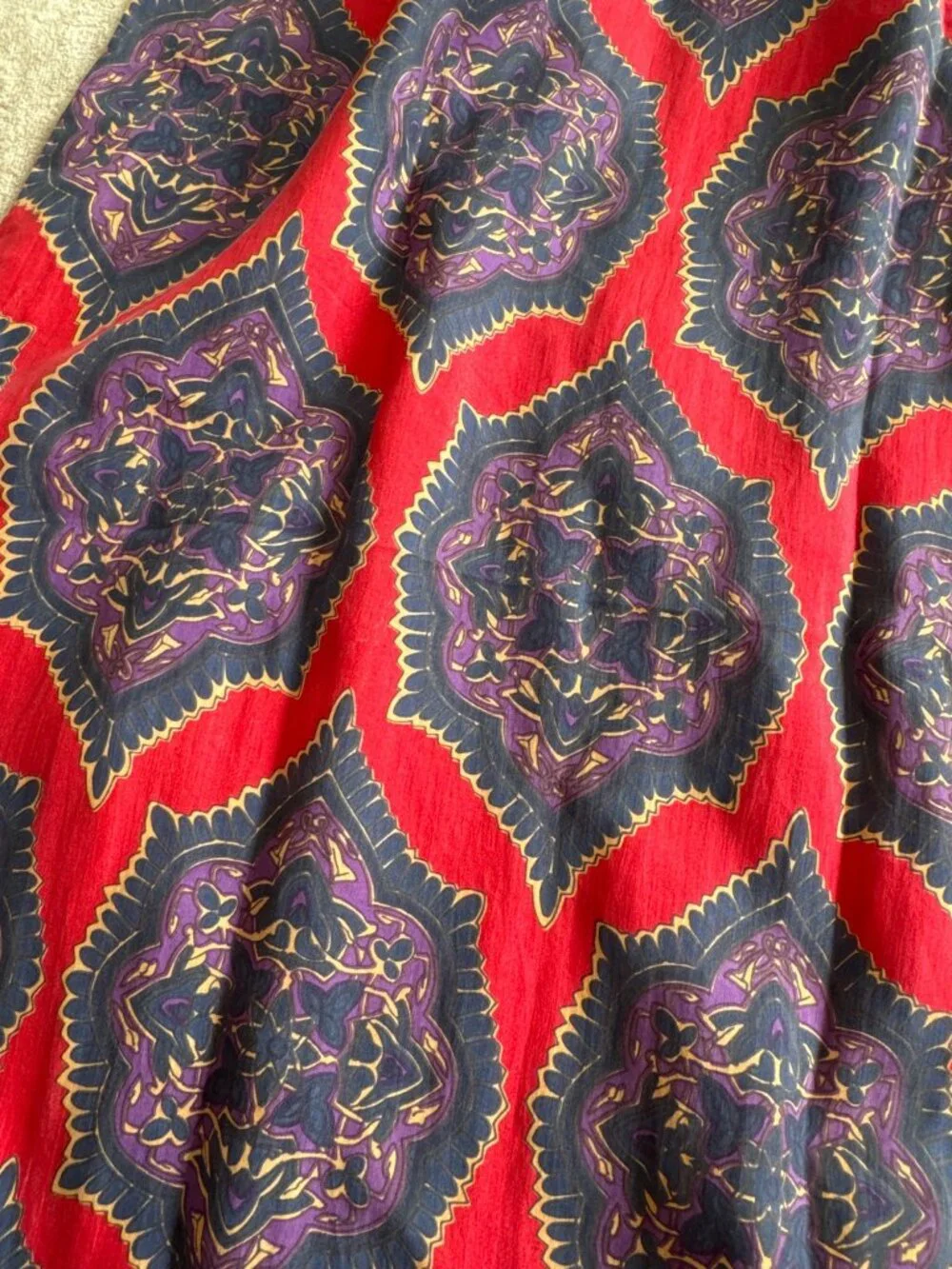 Accessories | Silk Red With Blue Purple Medallion Long Rectangle ...
